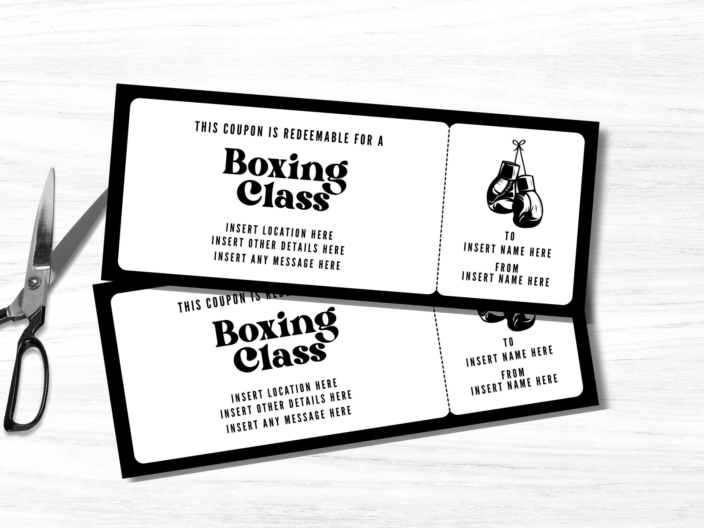 Editable Boxing Class Coupon, Custom Boxing Lesson Ticket Template ...