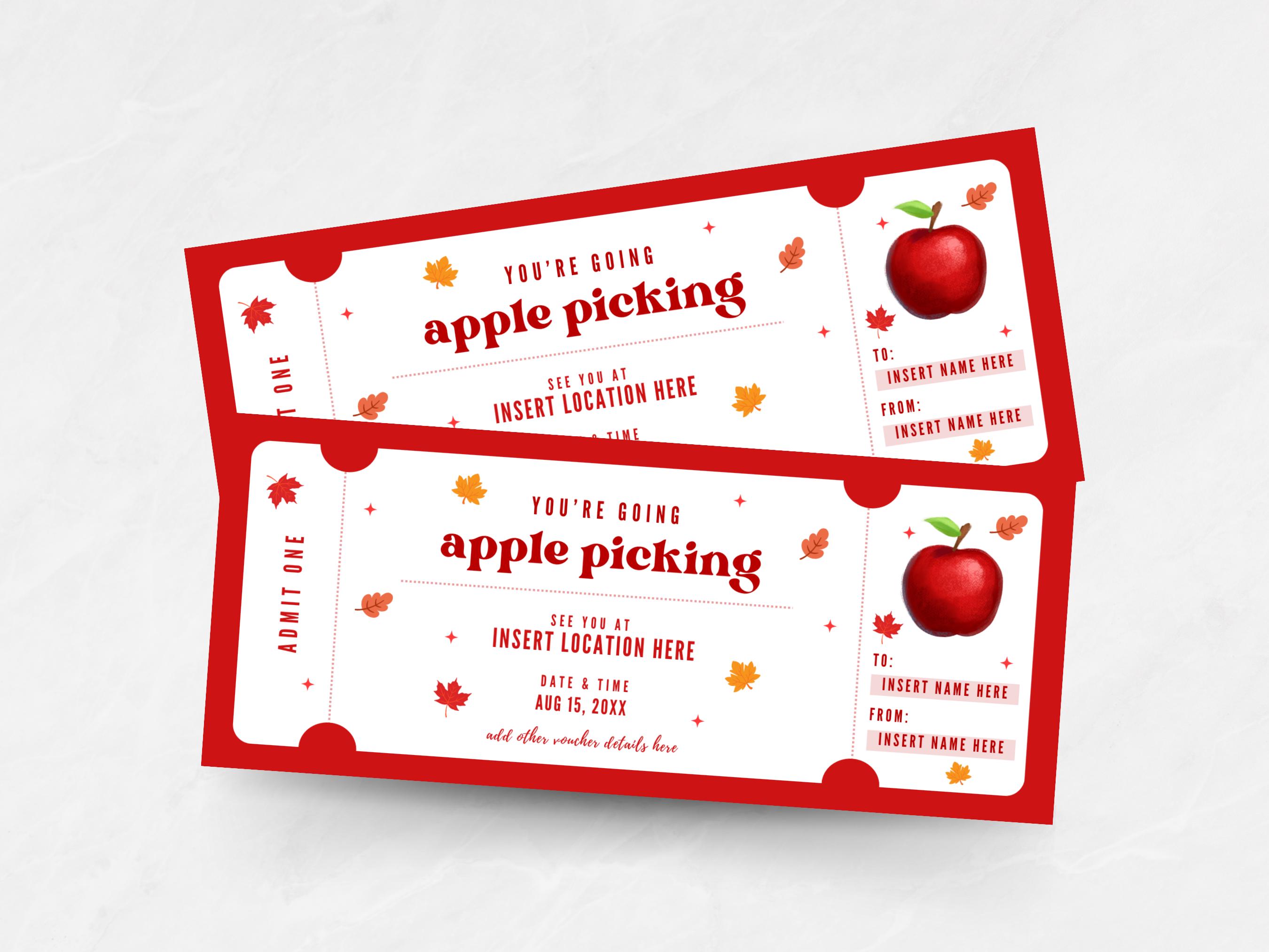 Editable Apple Picking Coupon, Custom Apple Orchard Ticket Template ...