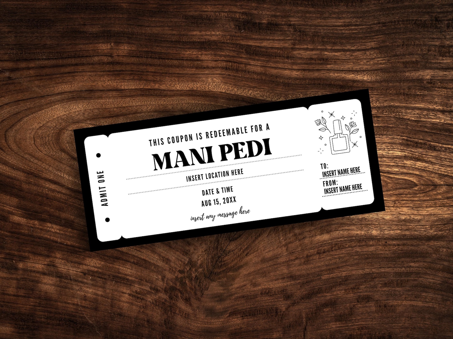 Editable Mani Pedi Coupon Template, Custom Manicure Pedicure Ticket ...