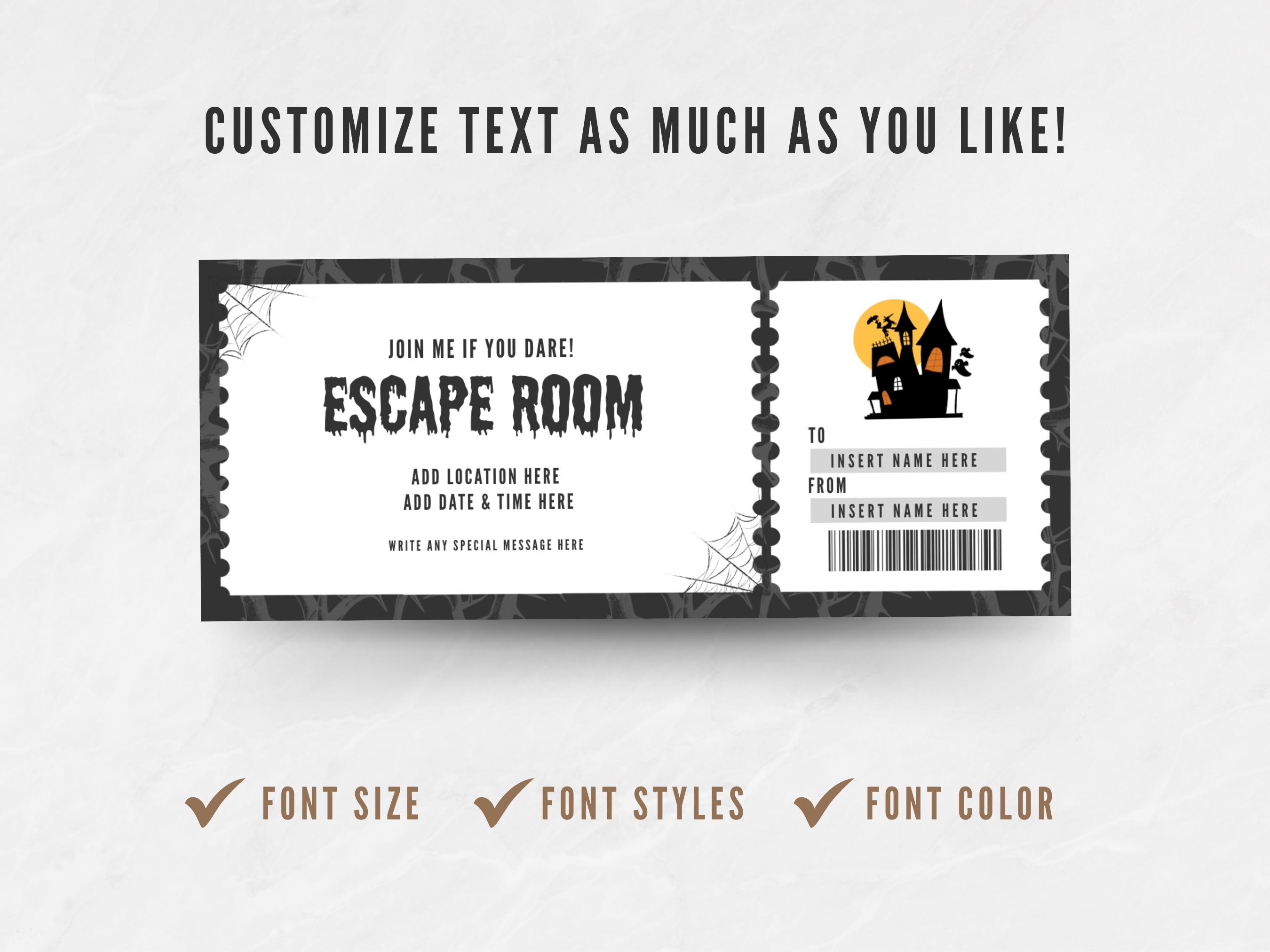 Editable Halloween Escape Room Coupon, Custom Spooky Escape Room Ticket ...