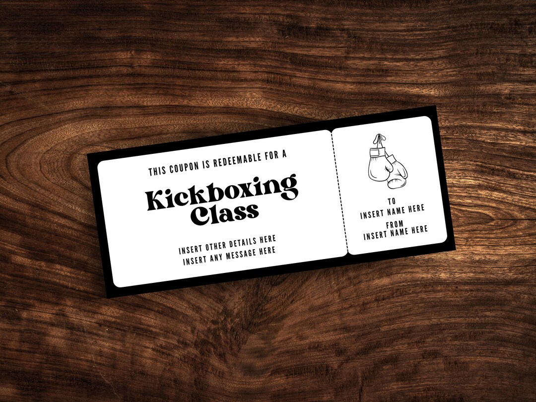 Editable Kickboxing Class Coupon, Custom Boxing Lesson Ticket Template ...