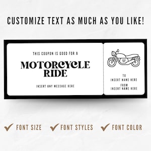 Editable Motorcycle Ride Coupon Template, Custom Motorcycle Drive ...
