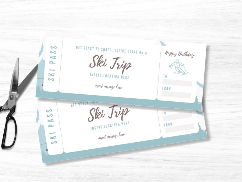 Editable Ski Lift Ticket Template, Custom Ski Trip Coupon, Personalized ...
