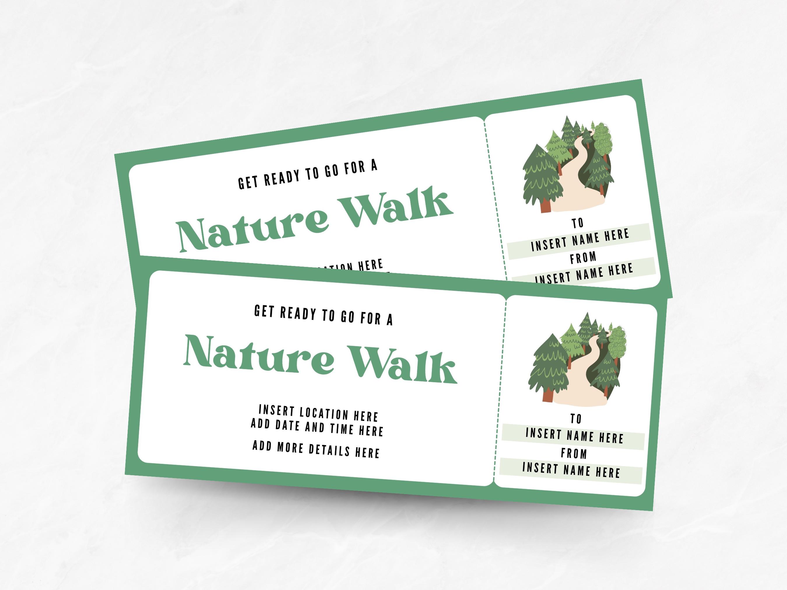 Editable Nature Walk Coupon, Custom Wilderness Nature Hike Gift ...