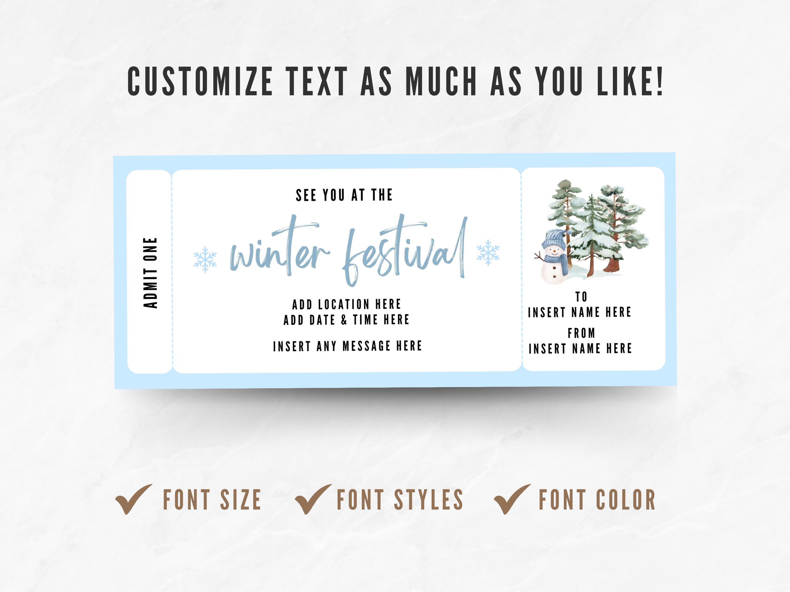 Editable Winter Festival Ticket Template, Custom Christmas Holiday ...