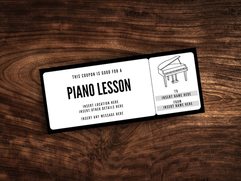 Editable Piano Lesson Coupon, Custom Piano Class Ticket Template ...