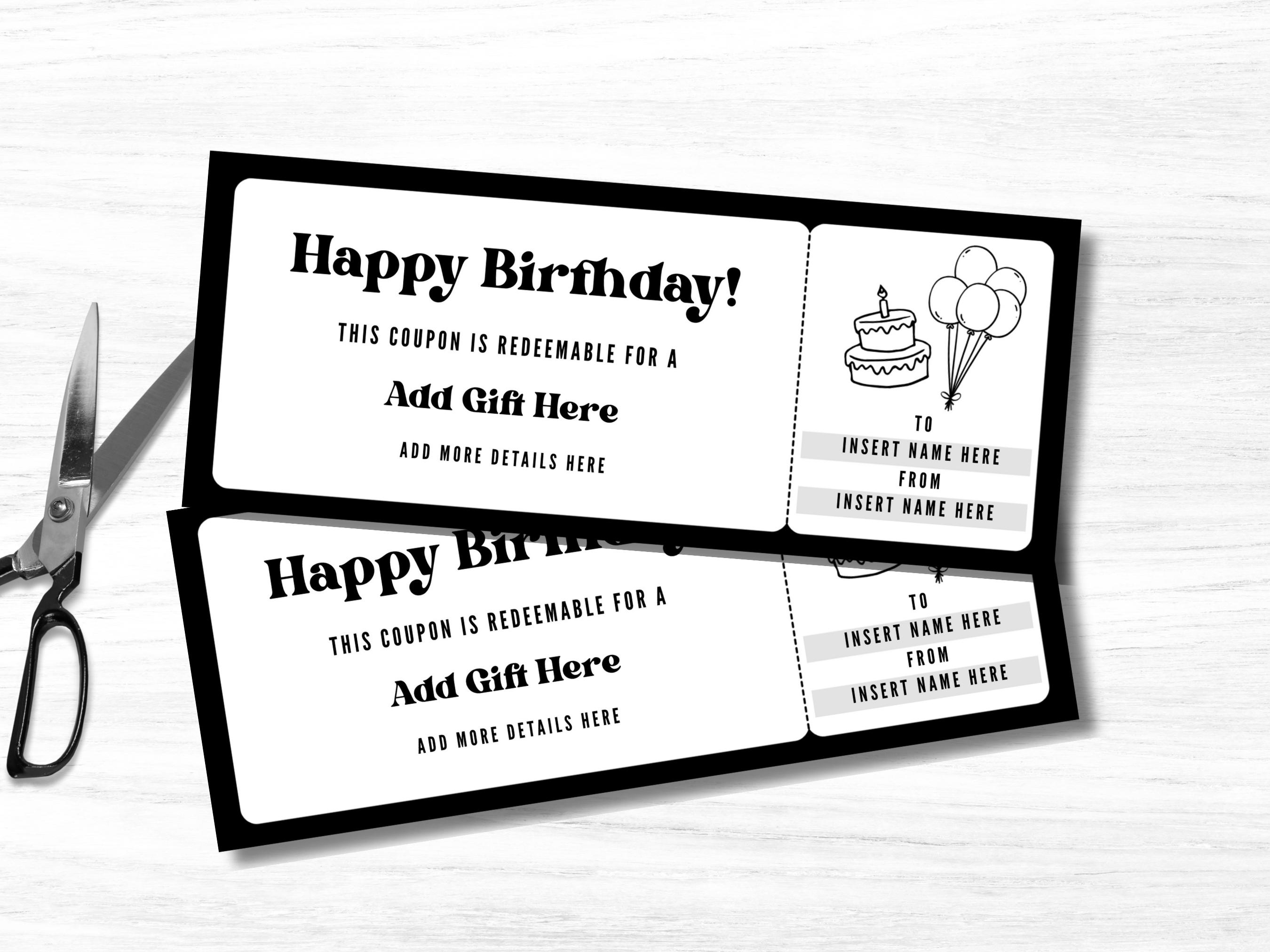 Editable Birthday Gift Certificate Template, Custom Happy Birthday Gift ...