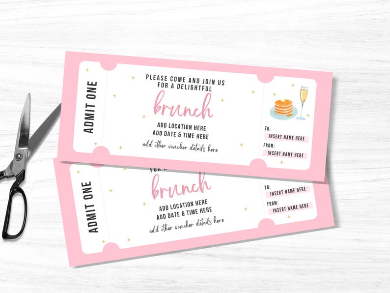 Editable Brunch Ticket Template, Custom Brunch Invitation, Printable ...