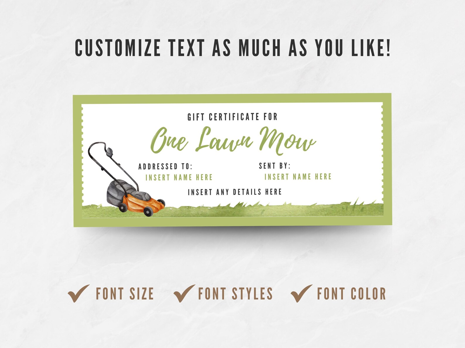 Lawn Care Gift Certificate, Editable Mow the Lawn Voucher, Printable Landscape Coupon PDF - Etsy