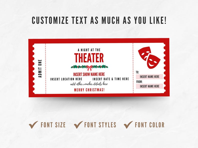 Custom Theater Ticket Template, Printable Play Show Ticket Coupon ...