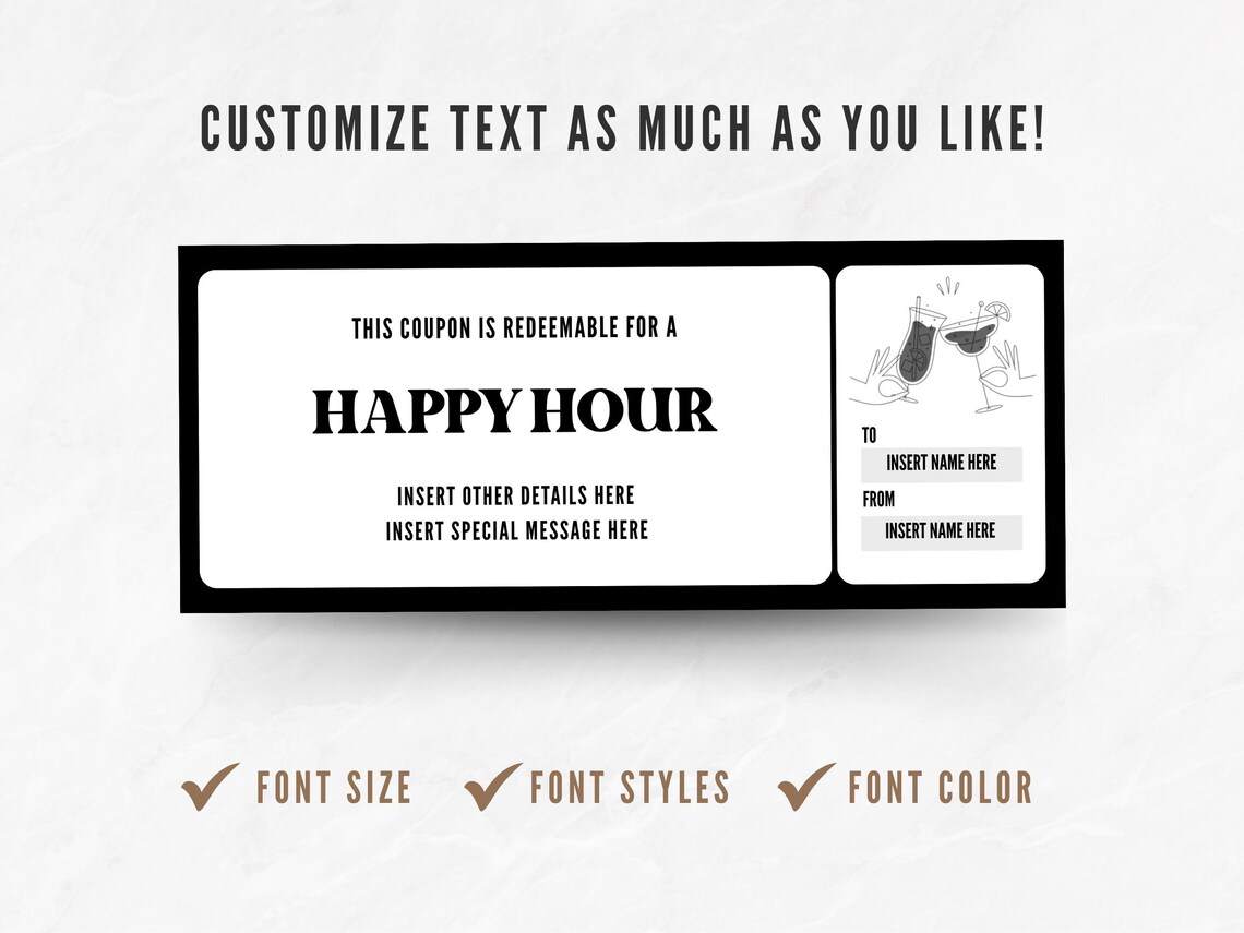 Printable Happy Hour Coupon Template, Editable Happy Hour Invitation ...
