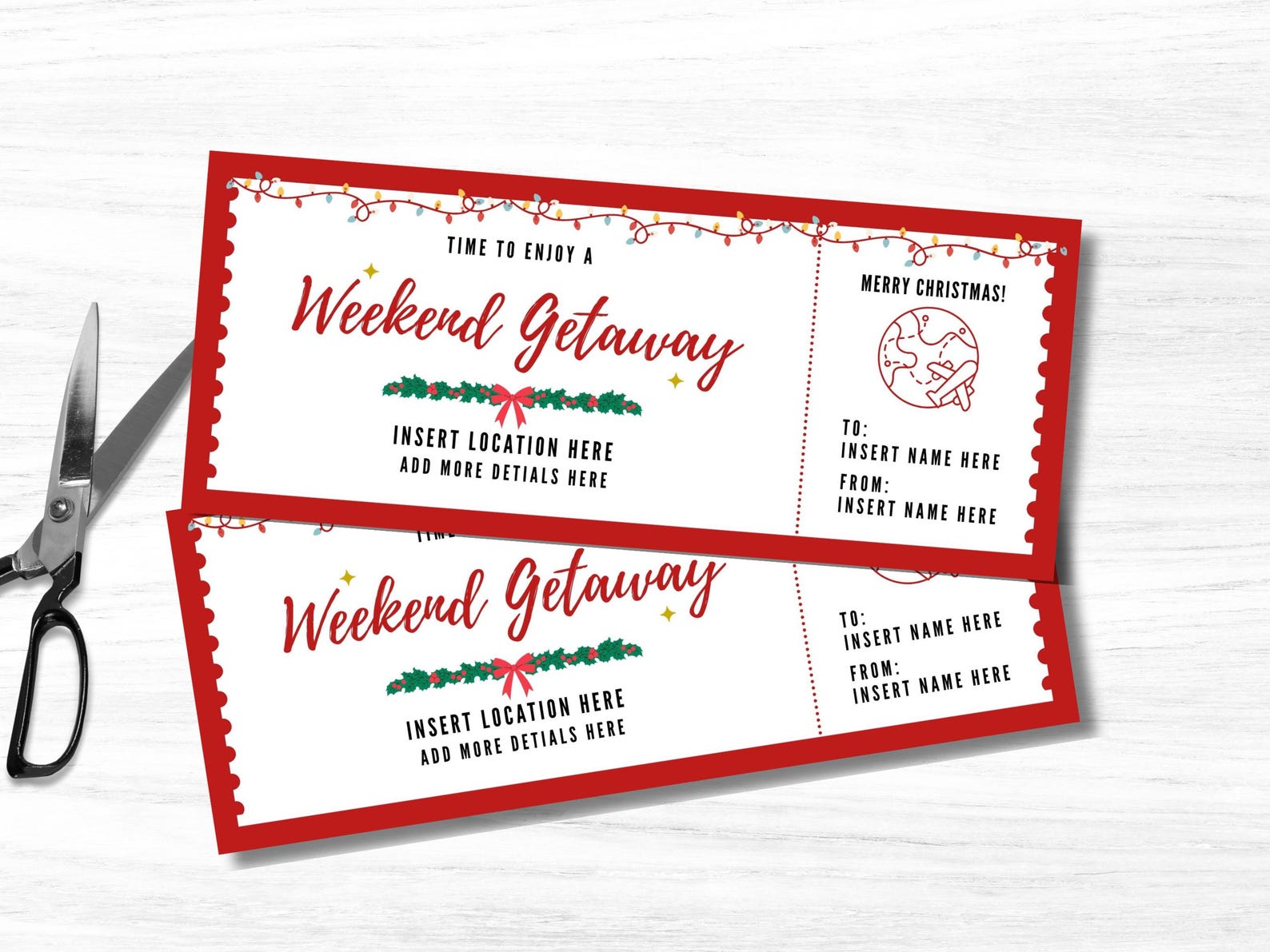 Editable Christmas Weekend Getaway Coupon Template, Custom Surprise ...