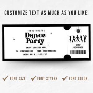 Editable Dance Party Ticket Template, Custom Dance Party Coupon ...