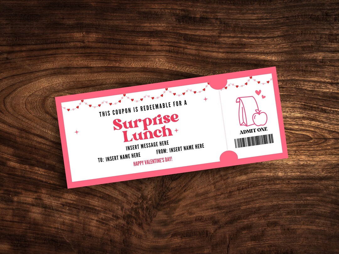 Custom Surprise Lunch Coupon, Printable Surprise Homemade Lunch Voucher ...