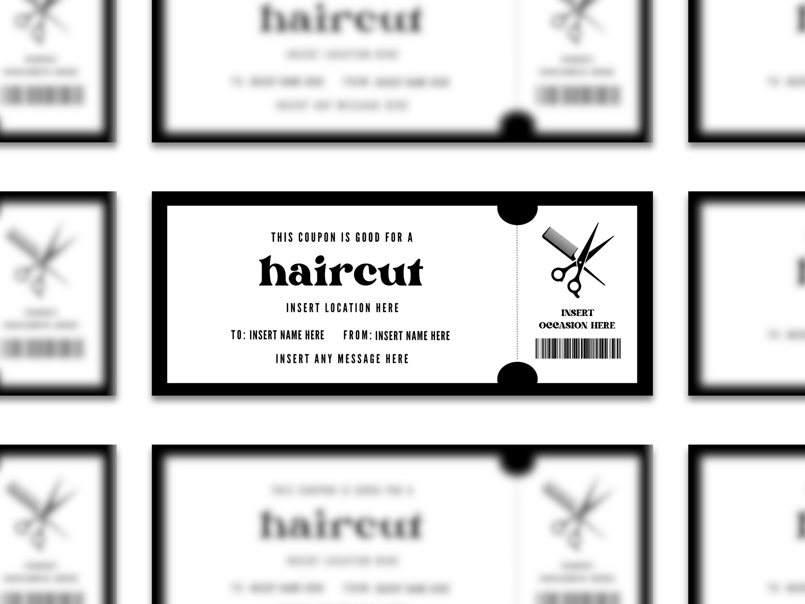 Editable Haircut Coupon, Printable Hair Cut Gift Certificate, Custom ...