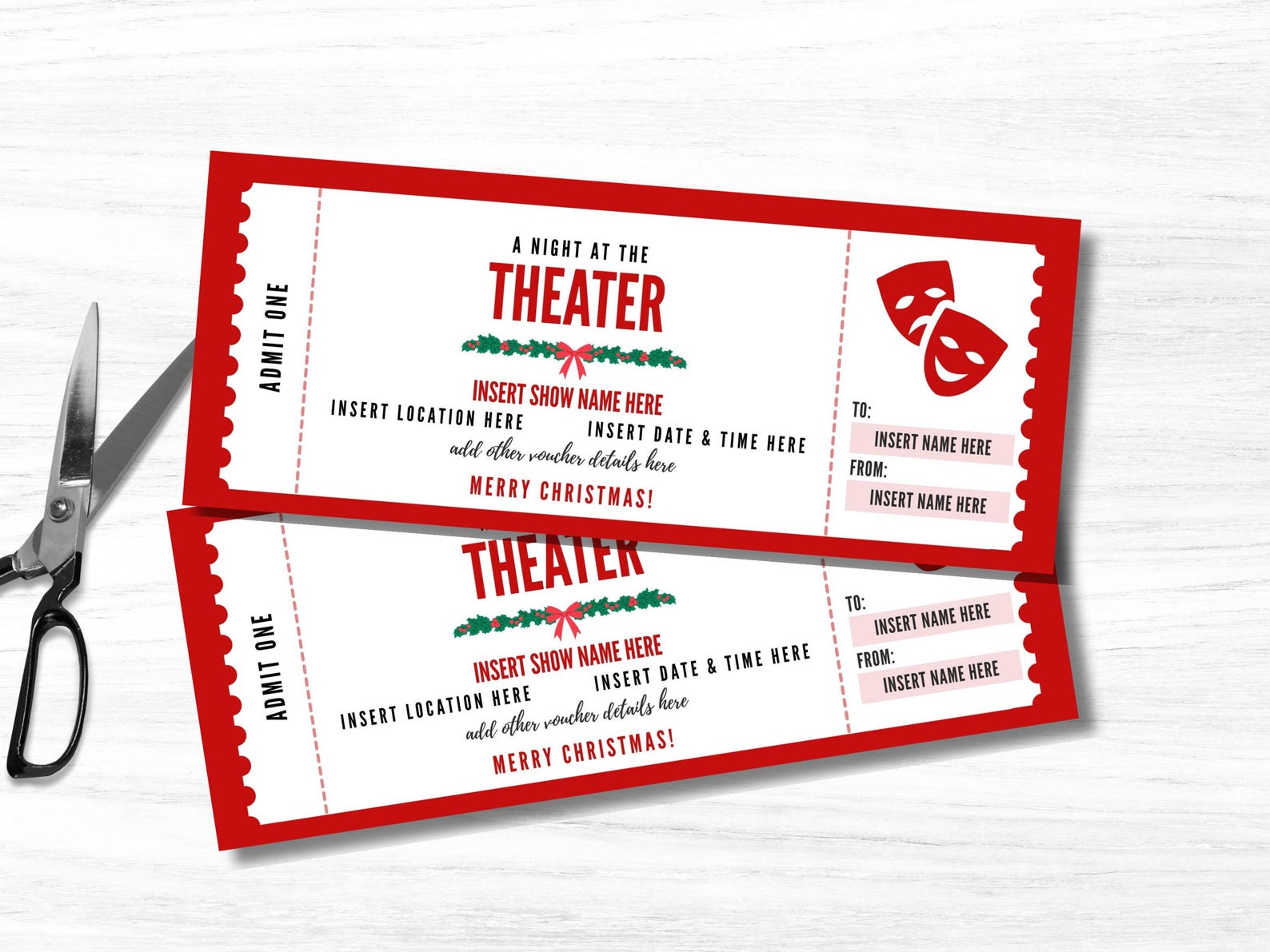 Custom Theater Ticket Template, Printable Play Show Ticket Coupon ...