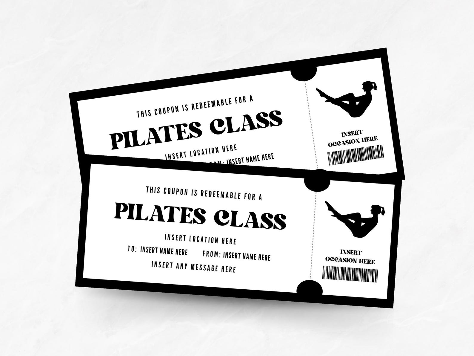 Editable Pilates Class Coupon, Custom Pilates Lesson Ticket Template ...