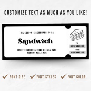 Editable Sandwich Coupon, Printable DIY Sandwich Ticket Template ...