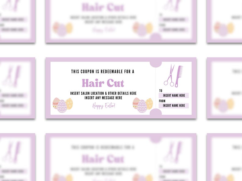 Editable Haircut Coupon, Printable Hair Cut Easter Gift Certificate ...