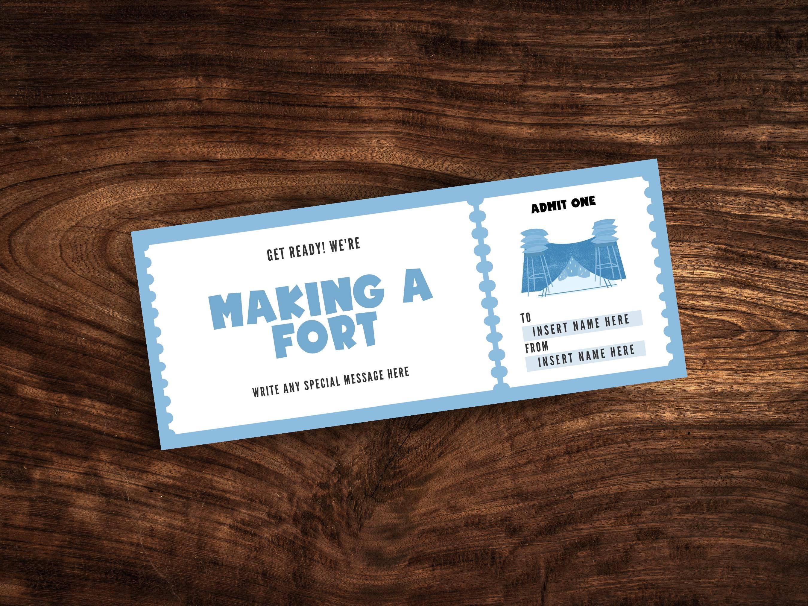 Custom Make A Fort Ticket Template, Editable Making a Fort Coupon ...
