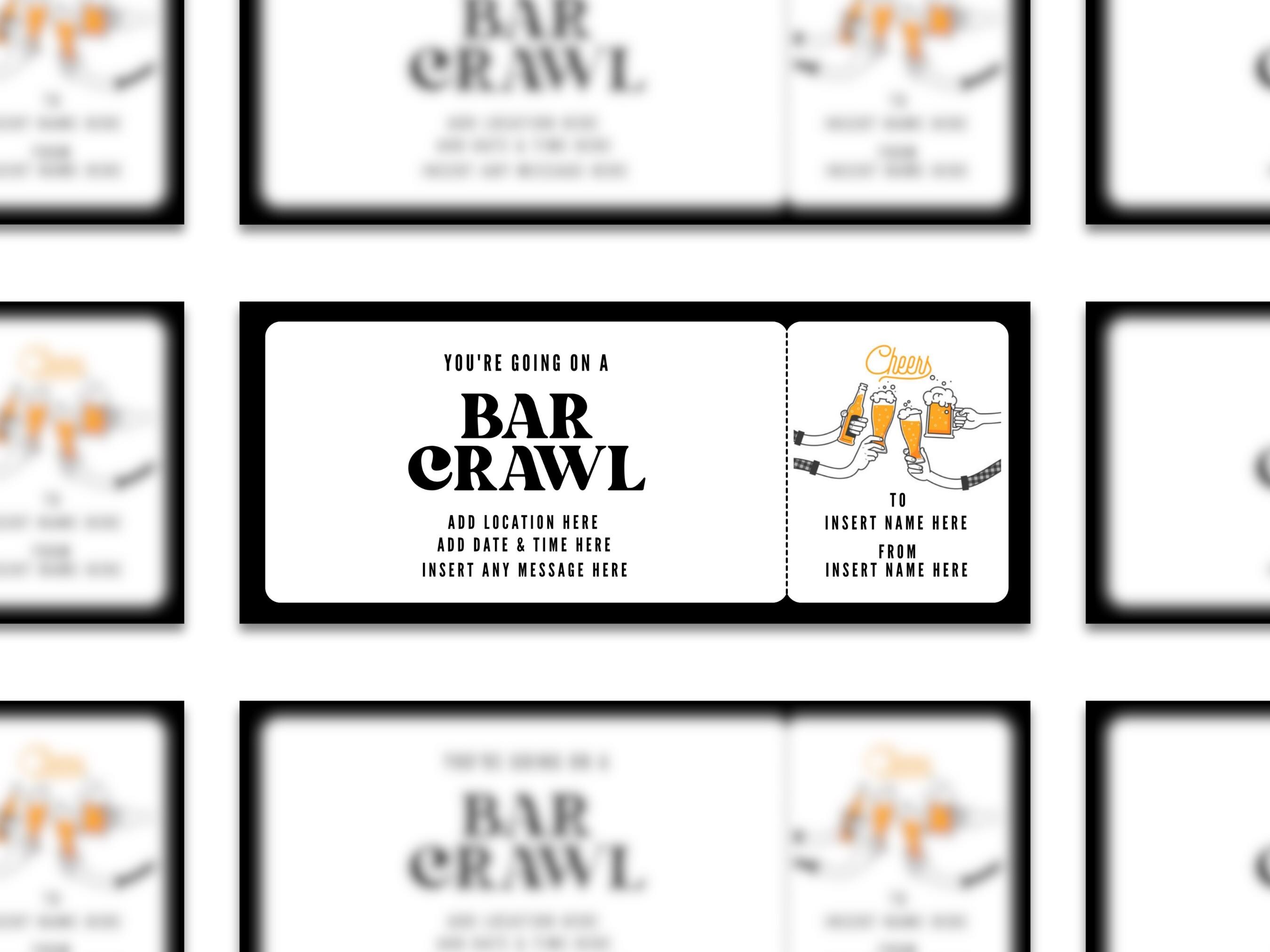 Printable Bar Crawl Coupon Template, Editable Bar Crawl Drink Ticket ...