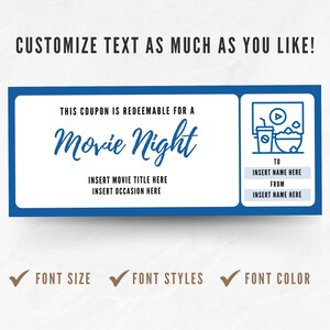 Editable Movie Night Coupon, Custom Movie Voucher, Digital Ticket ...
