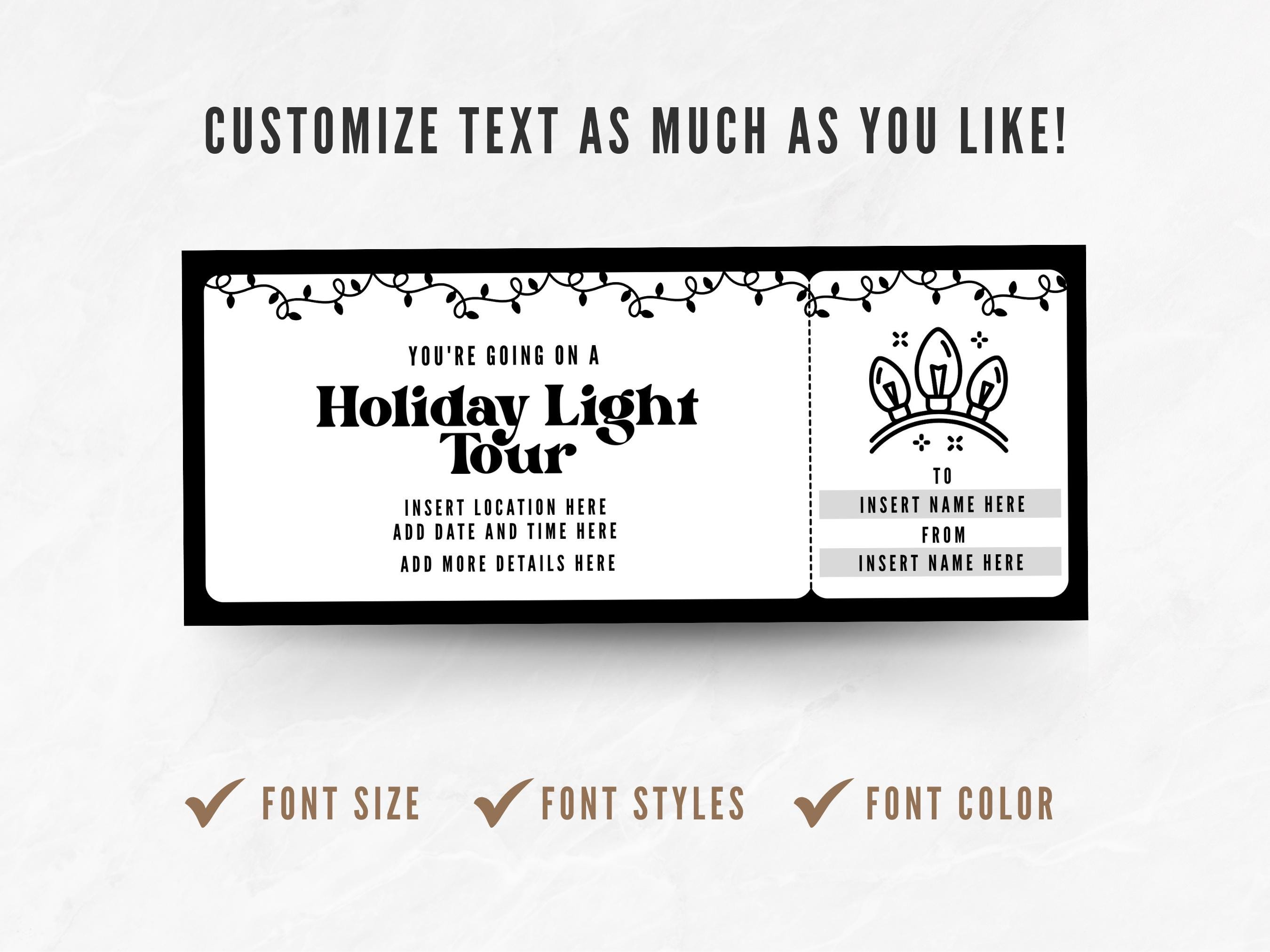 Editable Holiday Light Tour Ticket Template, Custom Christmas Light ...