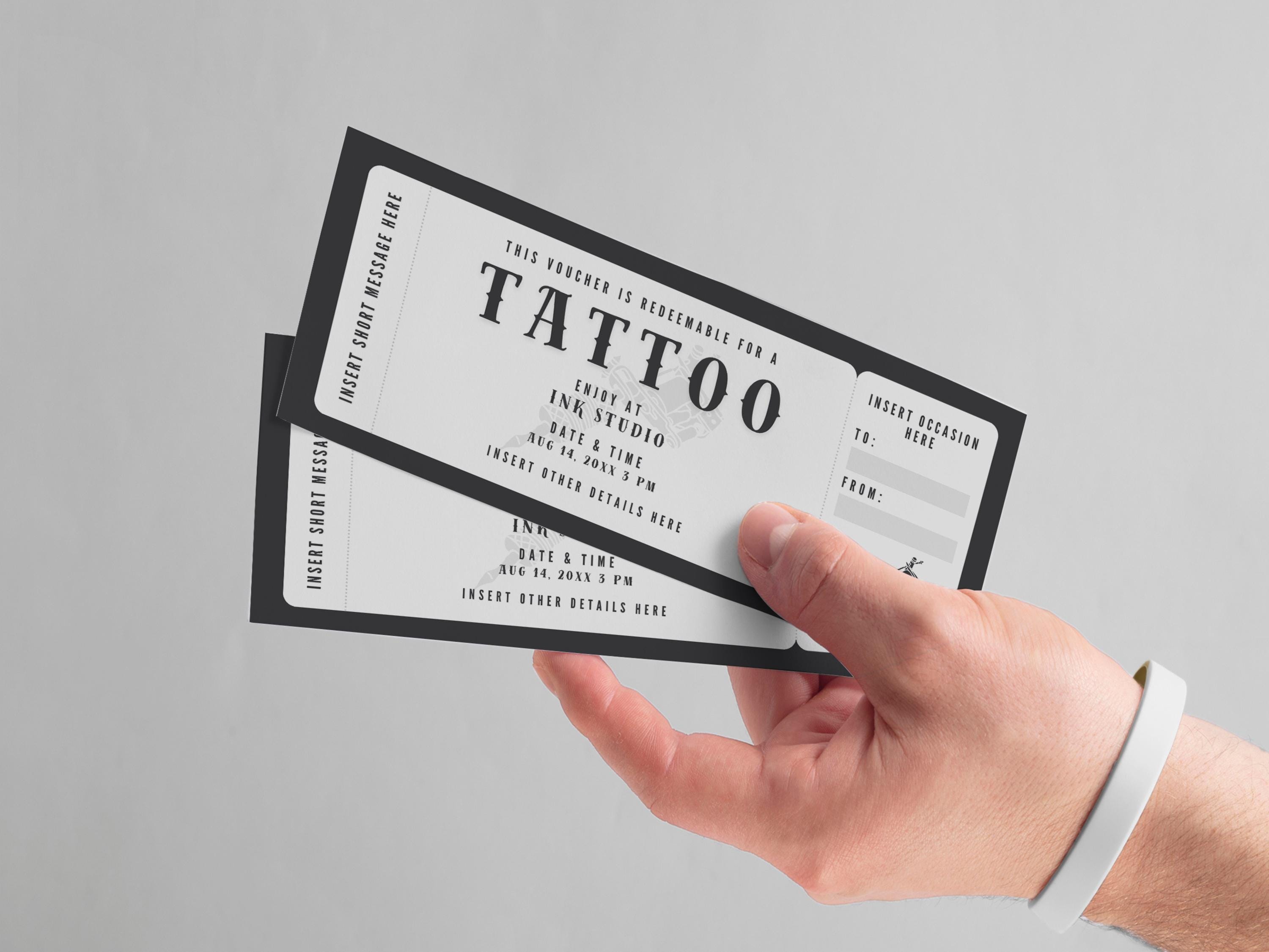 Tattoo Ticket Gift Voucher, Editable Gift Certificate Template, Custom ...