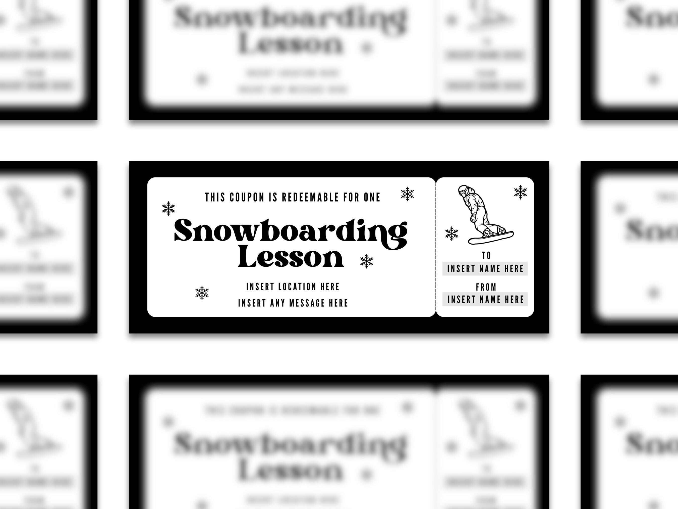 Editable Snowboarding Lesson Coupon, Custom Snowboarding Lift Ticket ...