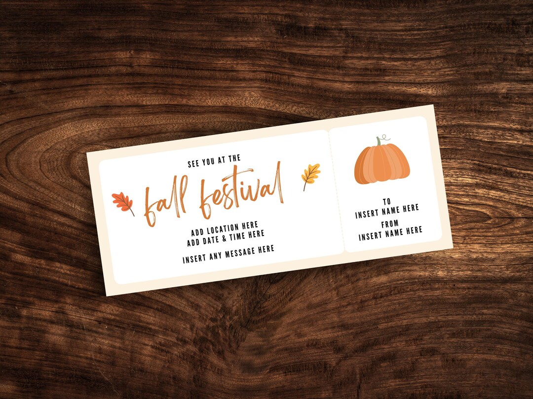 Editable Fall Festival Ticket Template, Custom Harvest Festival Coupon ...