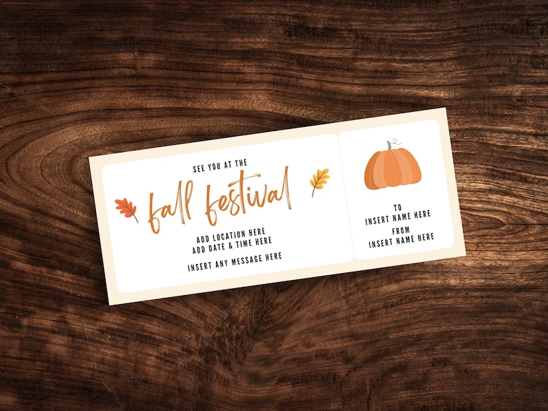 Editable Fall Festival Ticket Template, Custom Harvest Festival Coupon ...