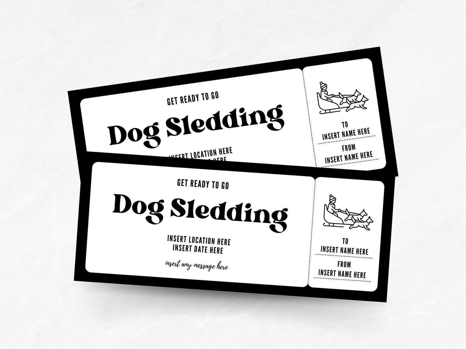 Editable Dog Sledding Ticket Template, Custom Winter Dog Snow Sledding ...
