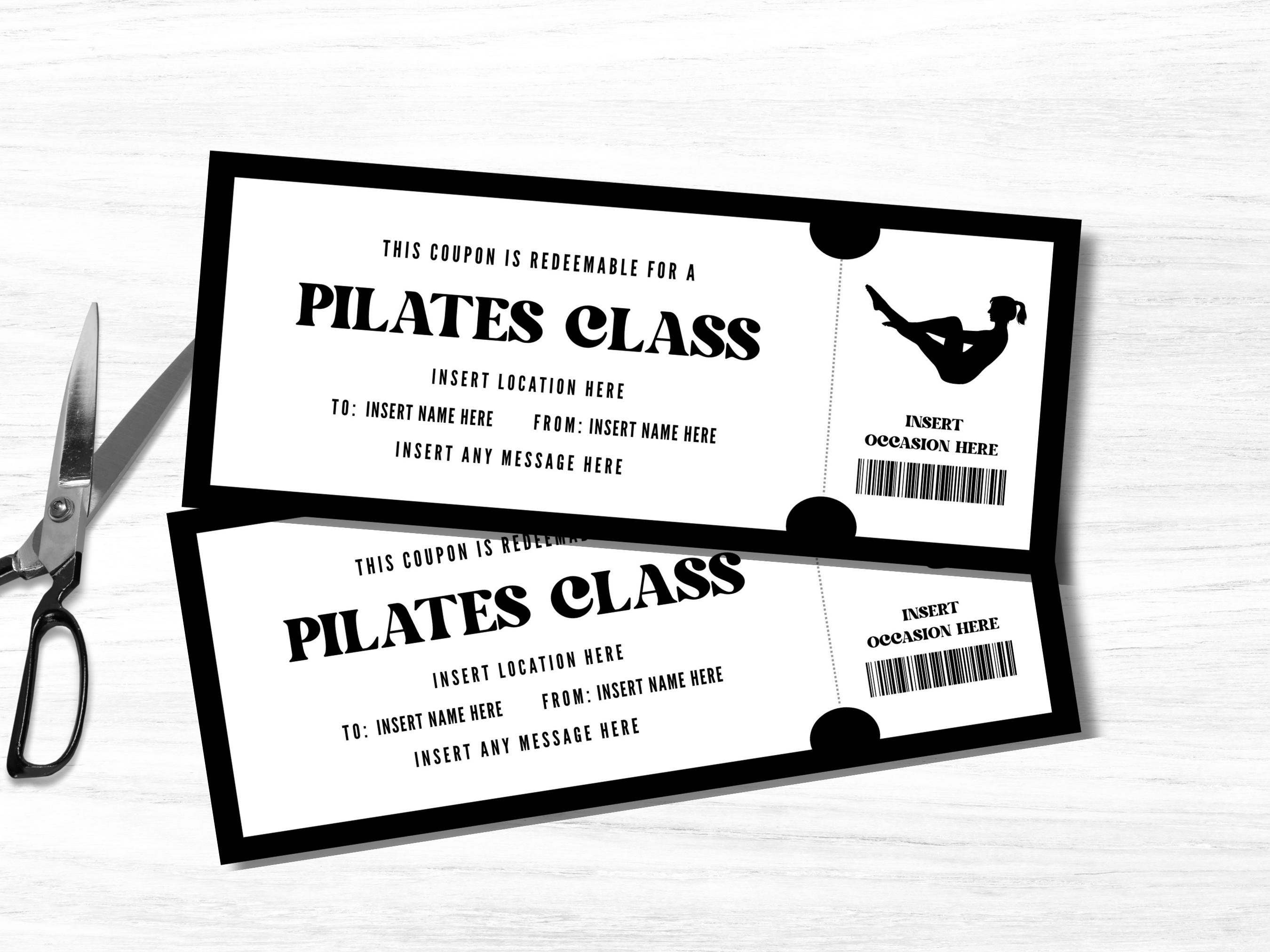 Editable Pilates Class Coupon, Custom Pilates Lesson Ticket Template ...