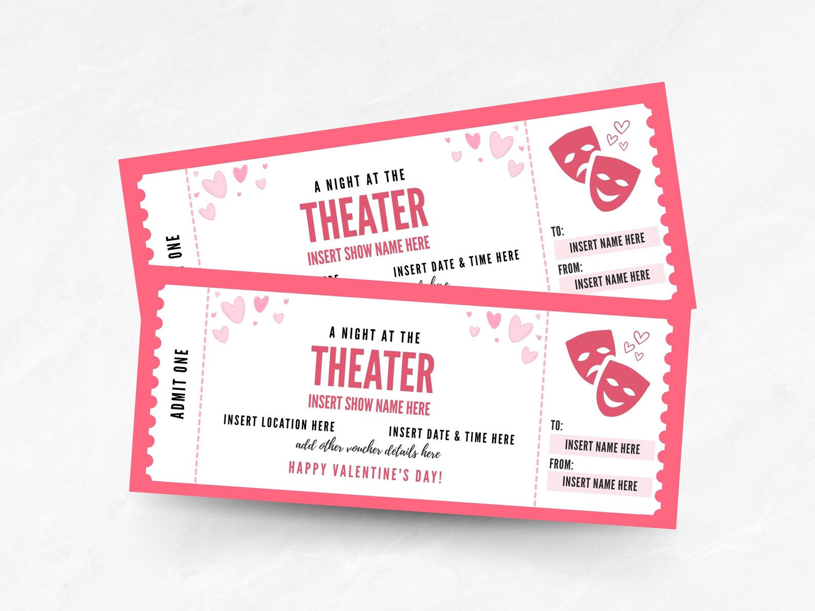 Custom Valentine's Day Theater Ticket Template, Printable Play Show ...