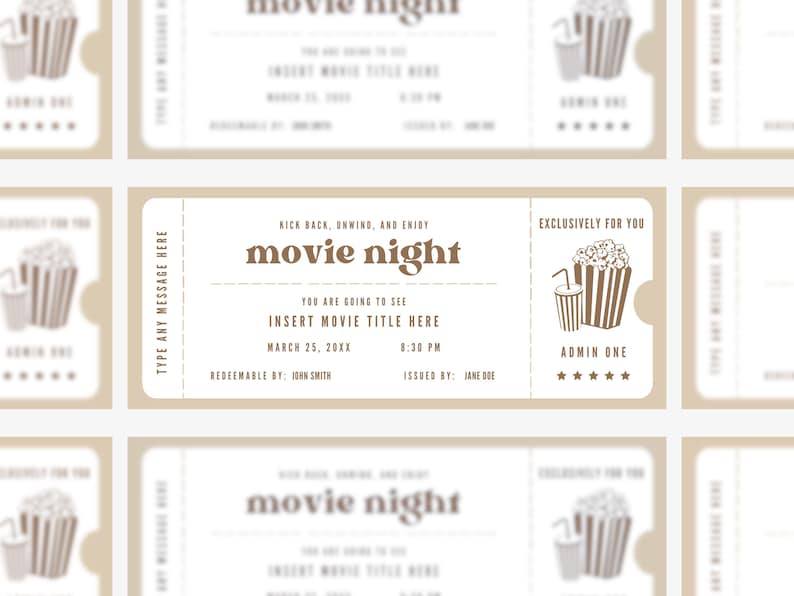 Editable Movie Night Coupon, Custom Movie Voucher, Digital Ticket ...