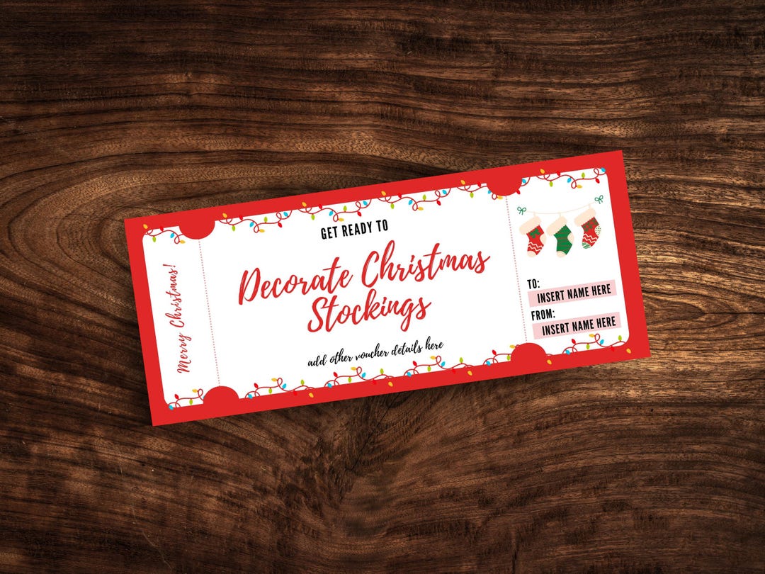 Editable Christmas Stocking Decorating Ticket Template, Custom Xmas ...