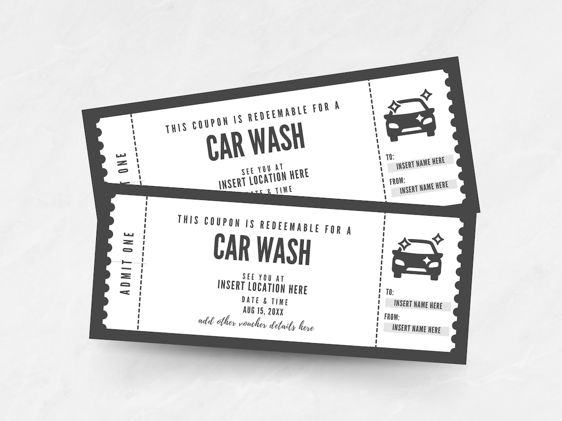 Editable Car Wash Coupon Template, Custom Car Wash Ticket, Printable ...