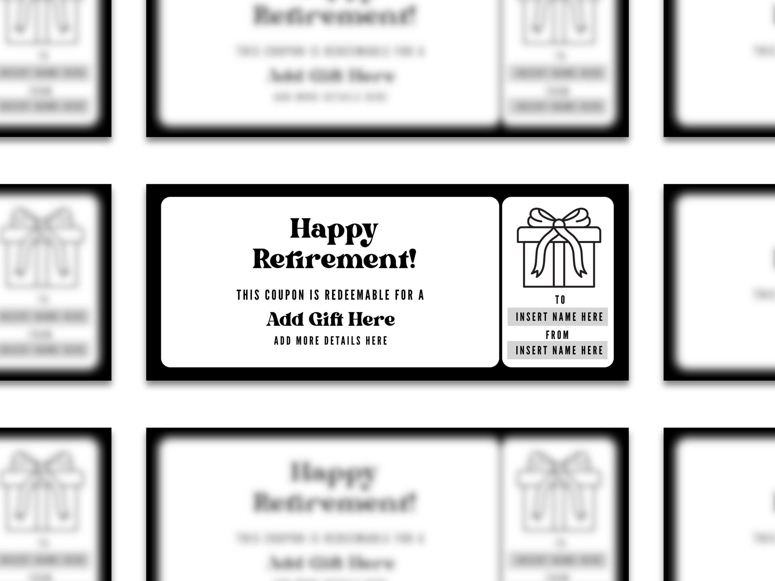 Editable Retirement Gift Certificate Template, Custom Happy Retirement ...