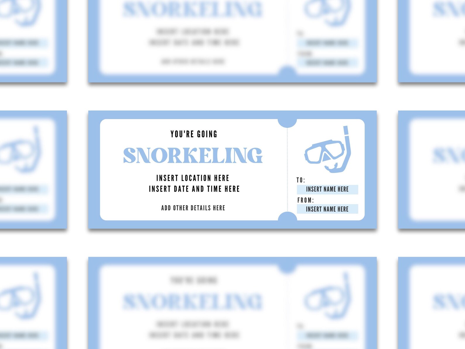 Editable Snorkeling Lesson Coupon, Custom Snorkeling Ticket Template ...
