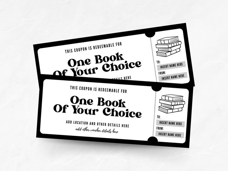Custom One Book of Your Choice Coupon Template, Printable Book Coupon ...