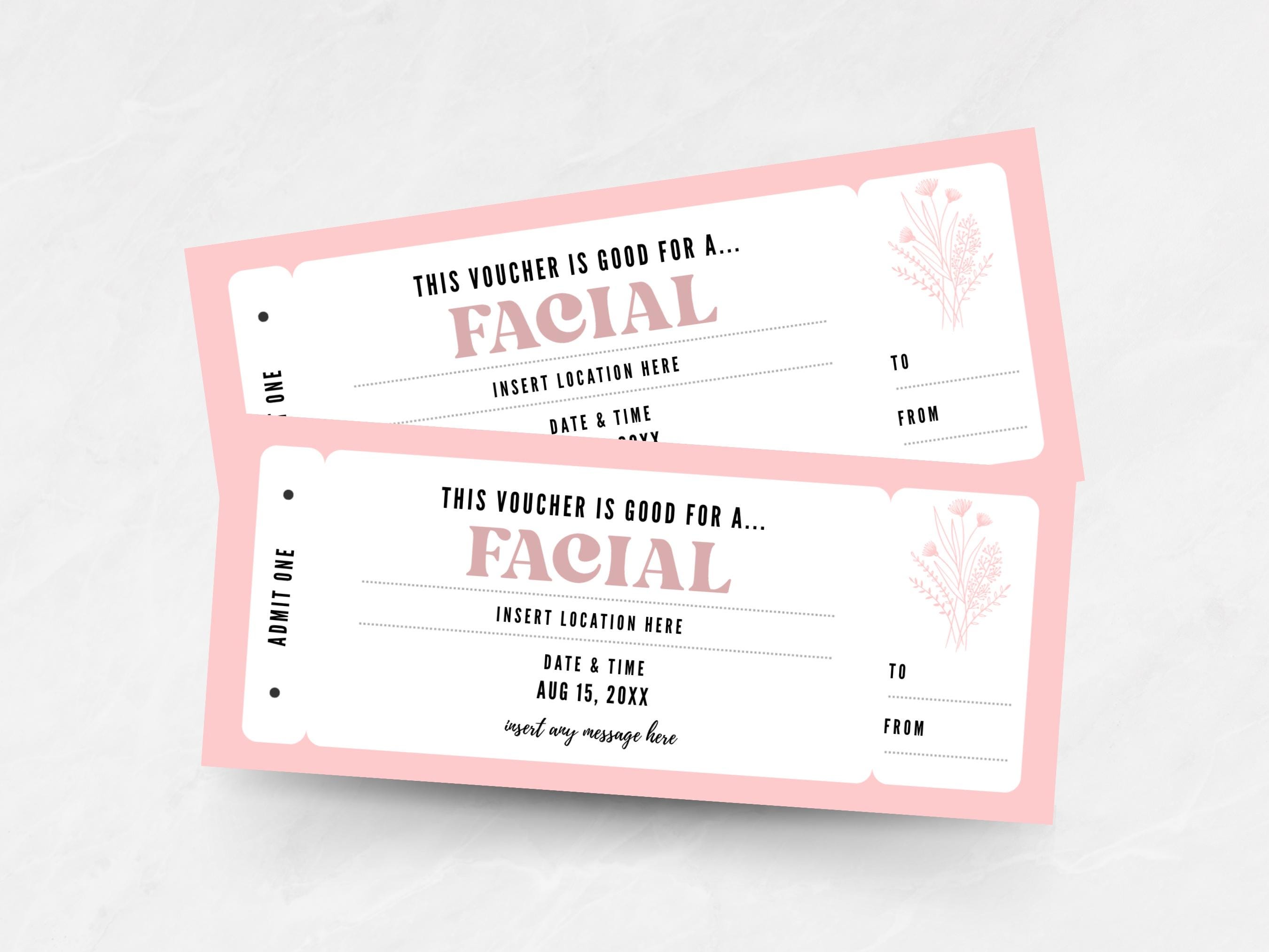 Editable Facial Coupon Template, Custom Facial Massage Ticket Gift ...