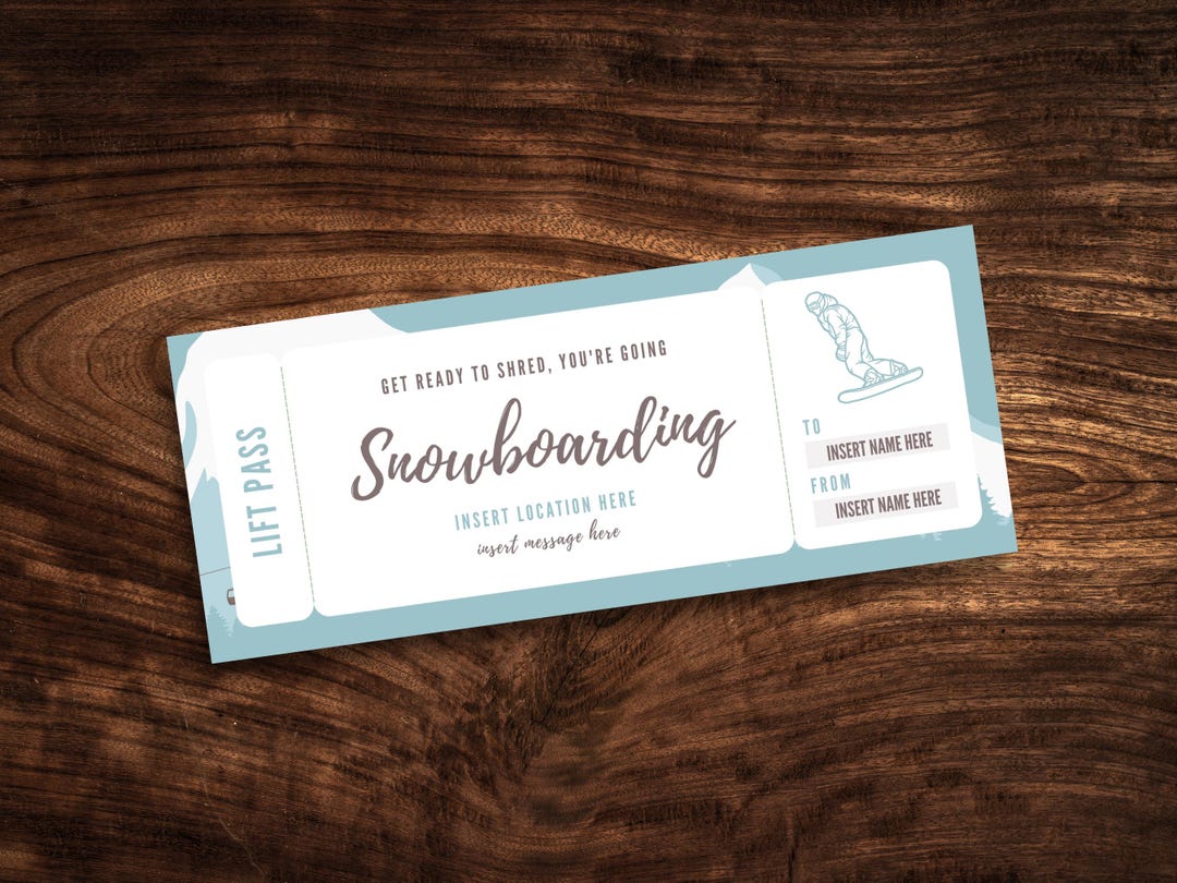 Editable Snowboarding Lift Ticket Template, Custom Snowboarding Trip ...