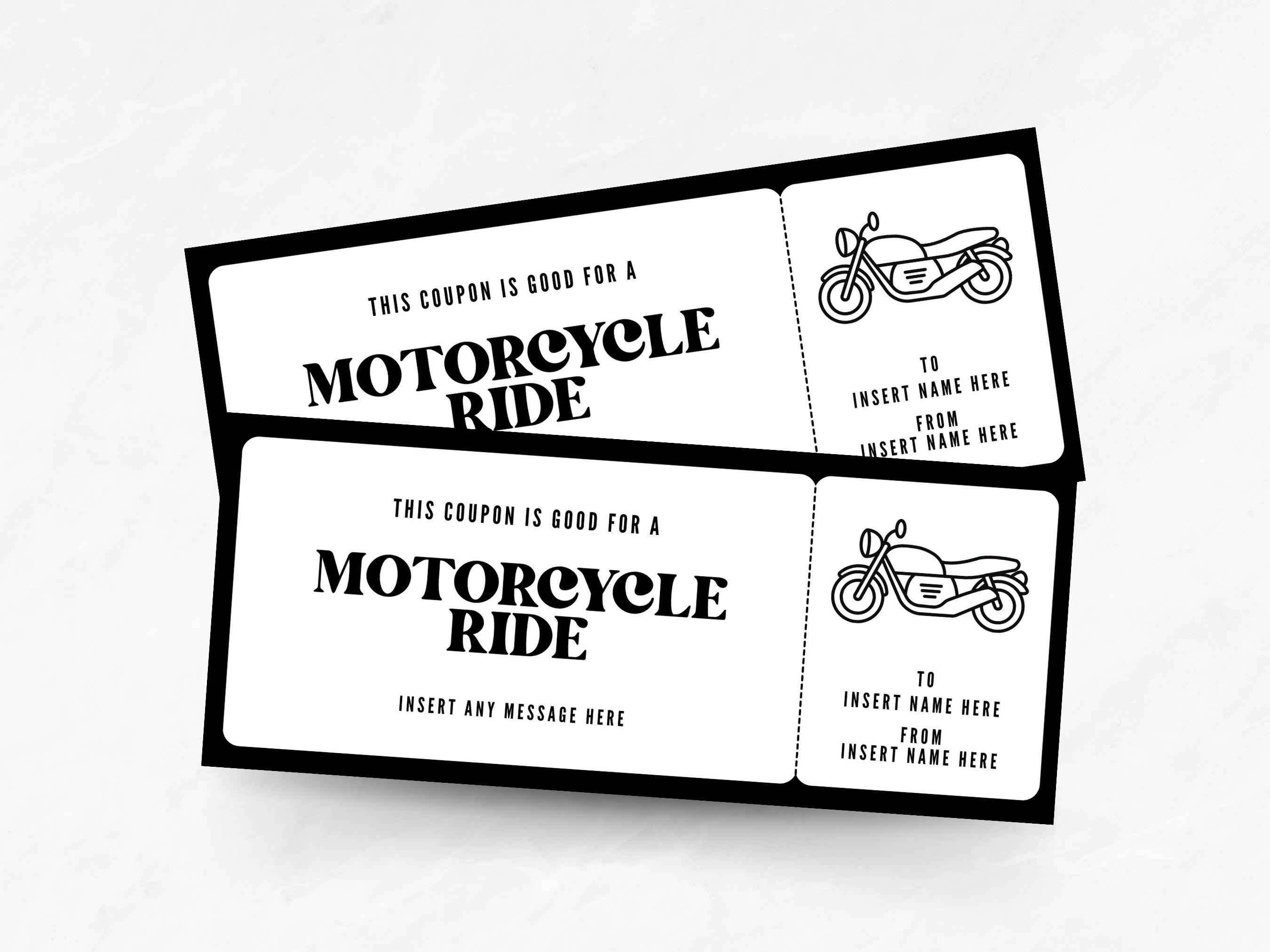 Editable Motorcycle Ride Coupon Template, Custom Motorcycle Drive ...