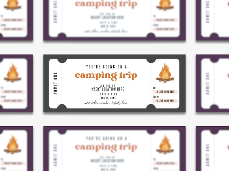Editable Camping Trip Coupon, Custom Camping Adventure Gift Certificate ...