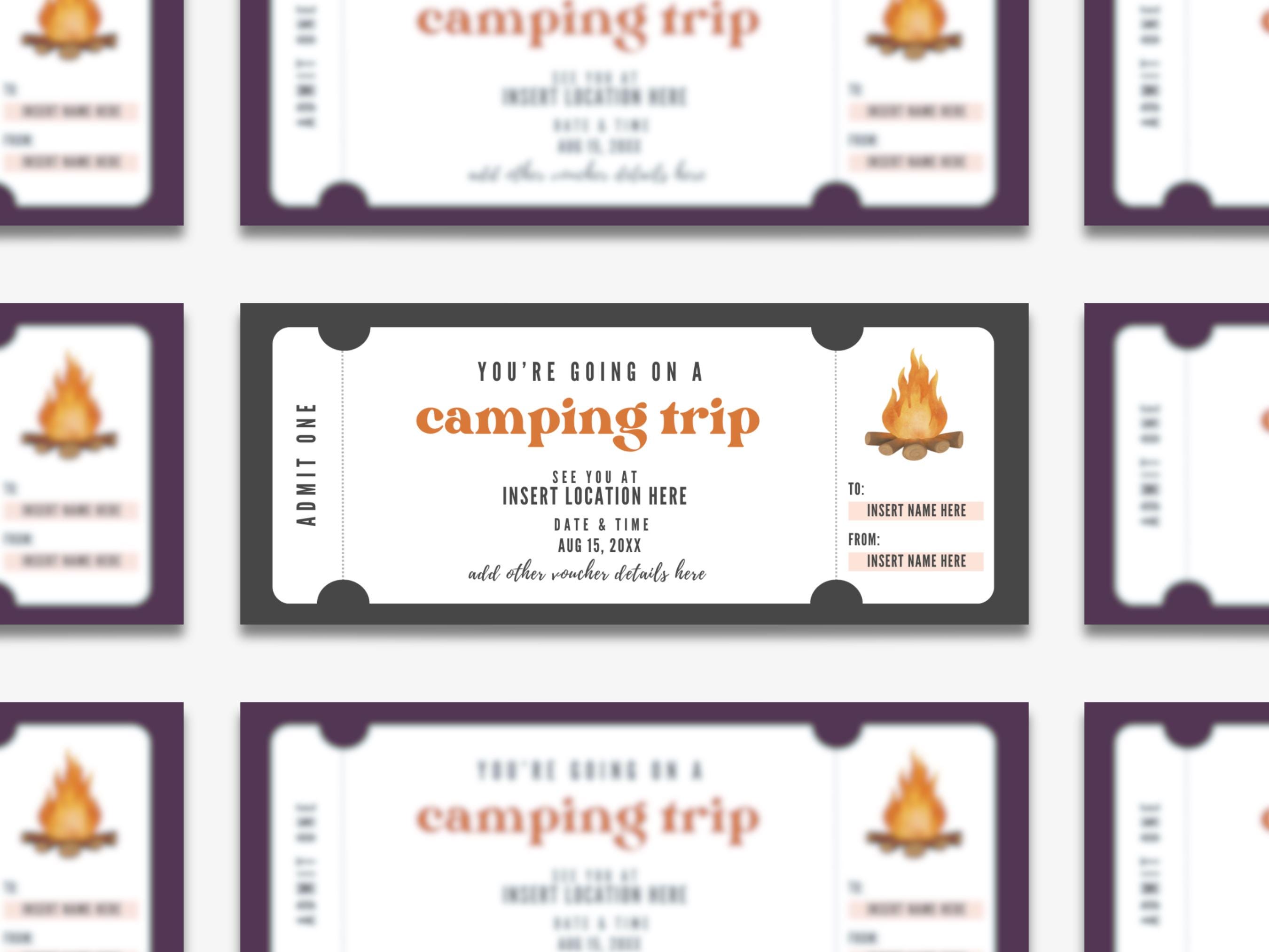 Editable Camping Trip Coupon, Custom Camping Adventure Gift Certificate ...