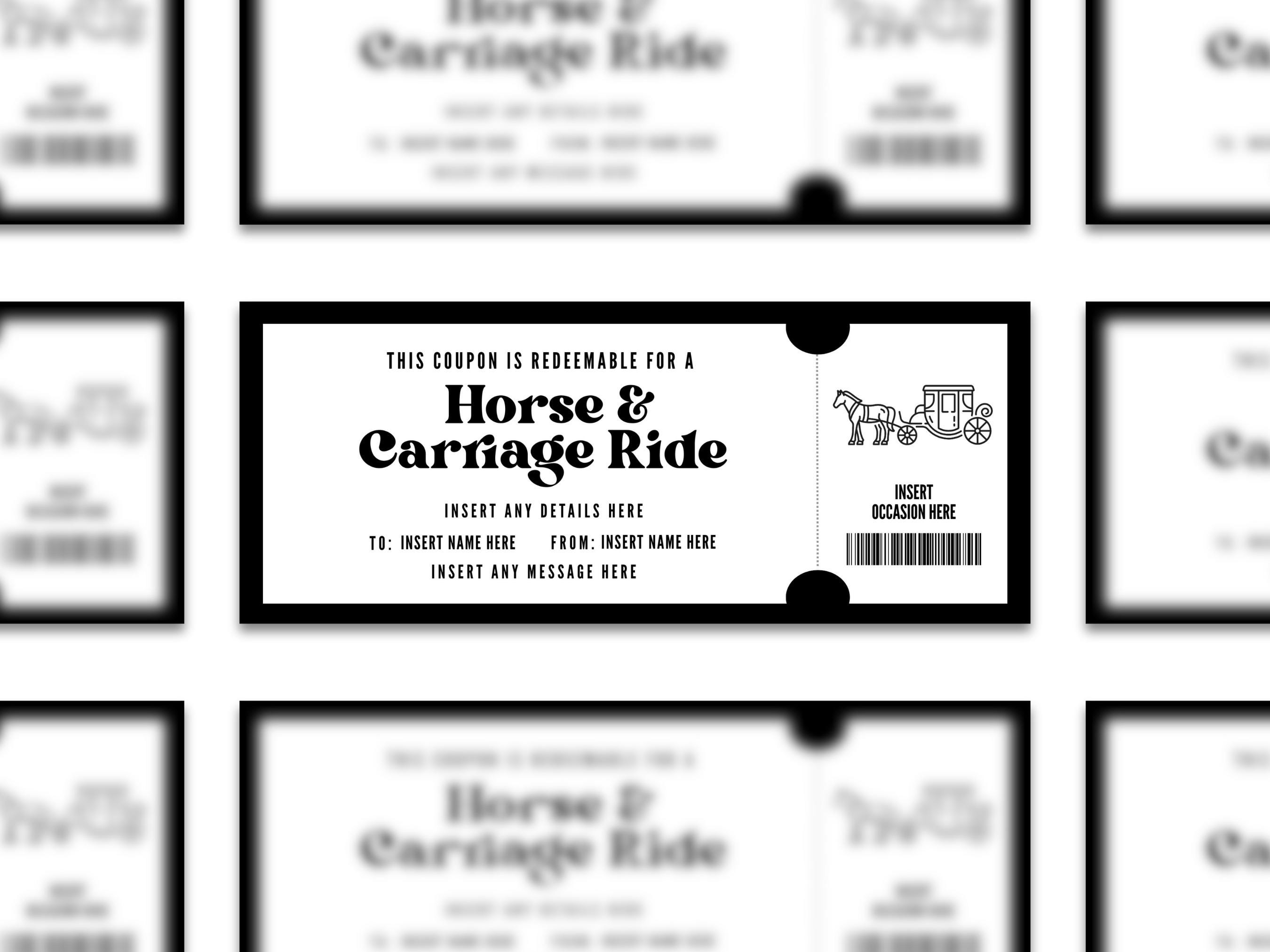 Custom Horse and Carriage Ride Ticket Template, Editable Horse & Buggy ...