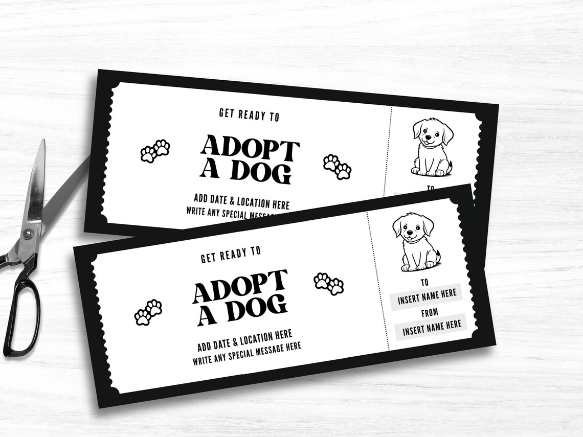Editable Adopt a Dog Coupon Template, Custom Dog Adoption Ticket ...