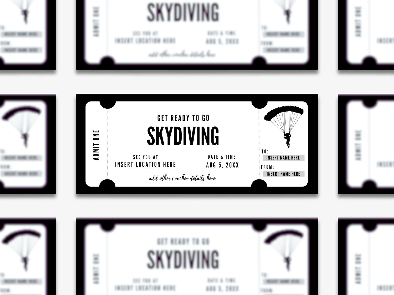 Custom Skydiving Ticket Template, Editable Skydiving Coupon, Surprise ...