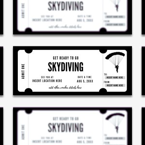 Custom Skydiving Ticket Template, Editable Skydiving Coupon, Surprise ...