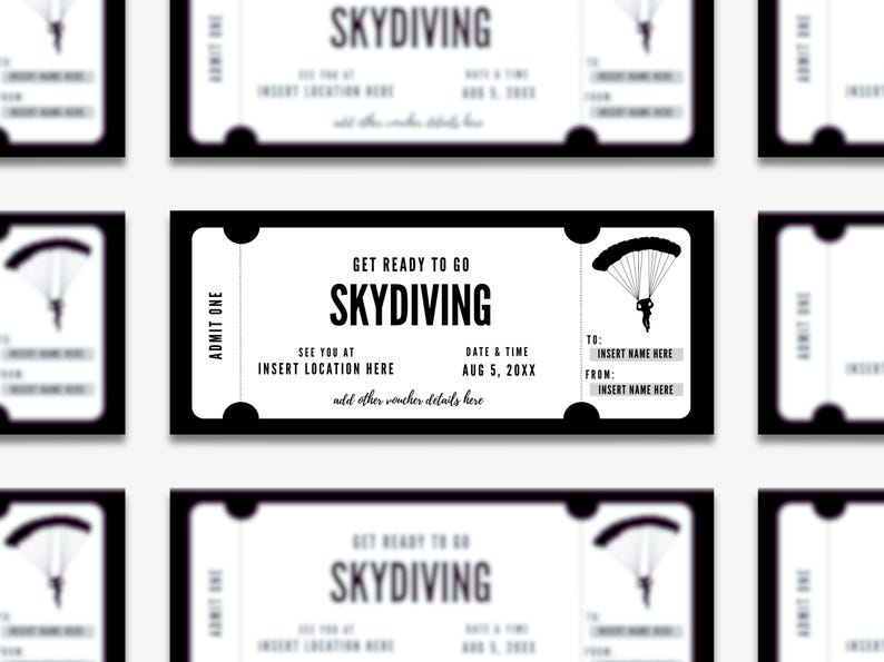 Custom Skydiving Ticket Template, Editable Skydiving Coupon, Surprise ...